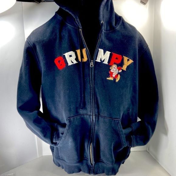 Disney | Other | Walt Disney Twosided Grumpy Zip Up Black Hoodie Jacket ...